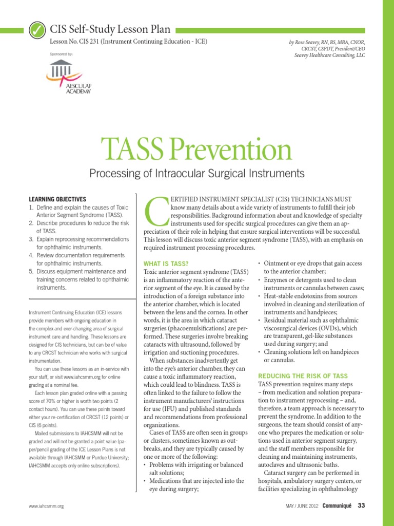 TASS Prevention: CIS Self-Study Lesson Plan | PDF | Sterilization ...