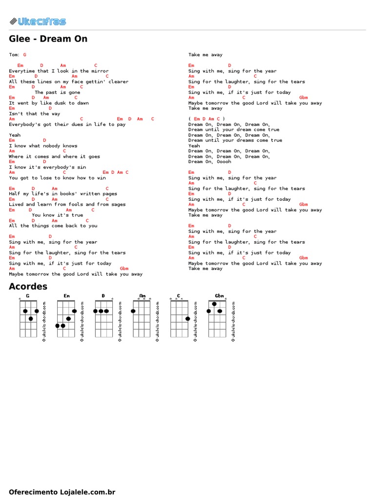 Glee - Dream On (Uke Cifras) PDF | PDF | Glee (TV Series) | Glee (TV ...