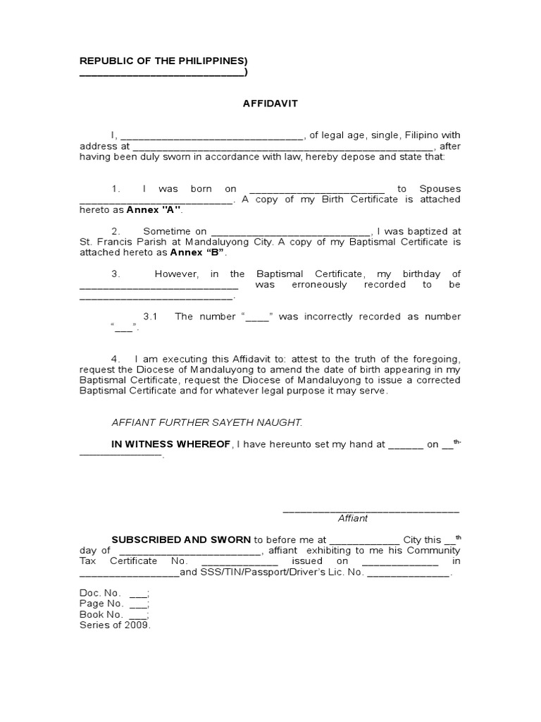 Republic of The Philippines) - ) : Affiant Further Sayeth Naught | PDF