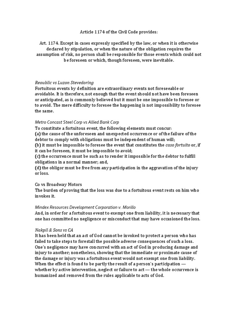 Fortuitous Event Doctrines | Download Free PDF | Negligence | Common Law