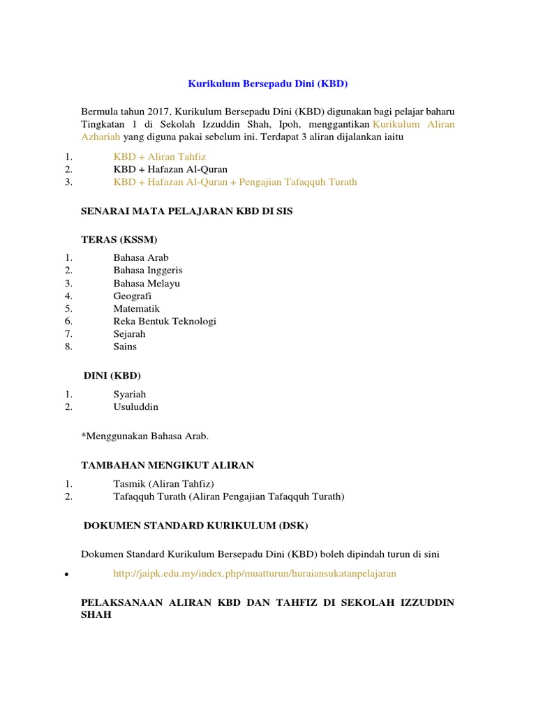 Silibus Kurikulum Bersepadu Dini | PDF