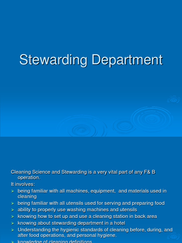 Stewarding Department | PDF | Tableware | Kitchen Utensil