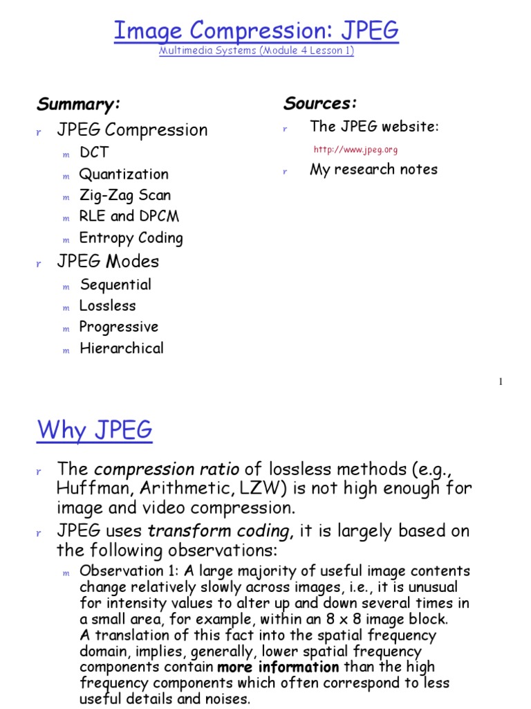 Image Compression: JPEG: Summary: Sources | PDF | Data Compression | Digital Signal Processing