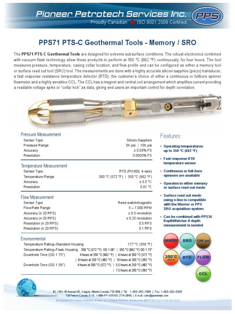 Pioneer Petrotech Services Inc.: PPS71 PTS-C Geothermal Tools - Memory ...