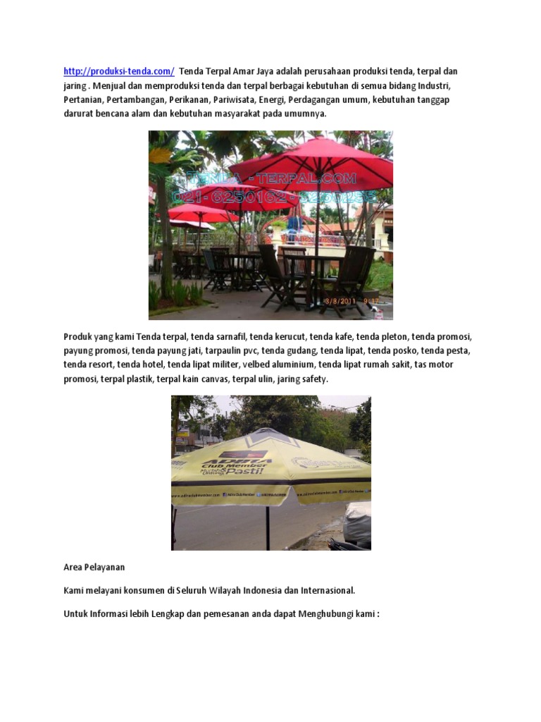 Jual Payung Pantai Taman Makassar (Aisyah) 0878-8626-4447 Penjualan Tenda Sarnafil, Tenda Cafe | PDF