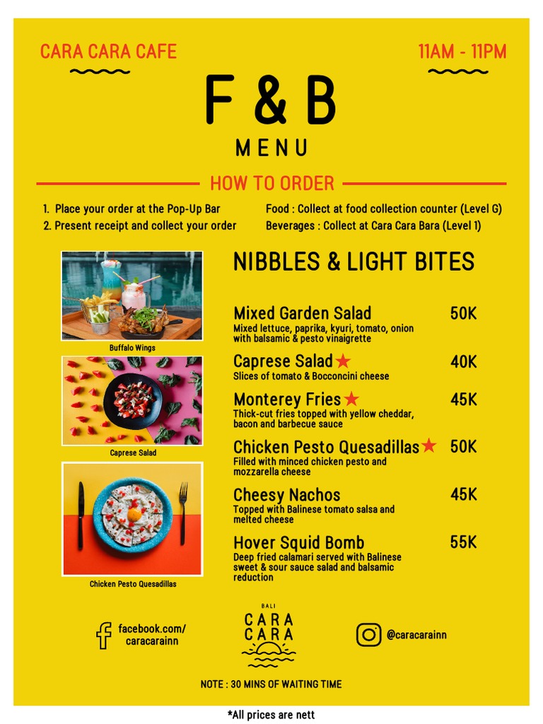 Cara Cara Cafe Menu Highlights | PDF | Hamburgers | Thai Cuisine