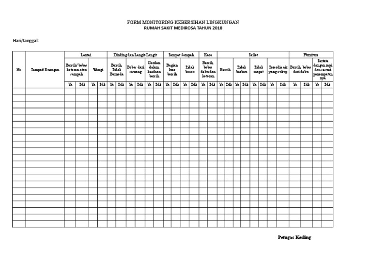 Form Monitoring Kebersihan Lingkungan | PDF