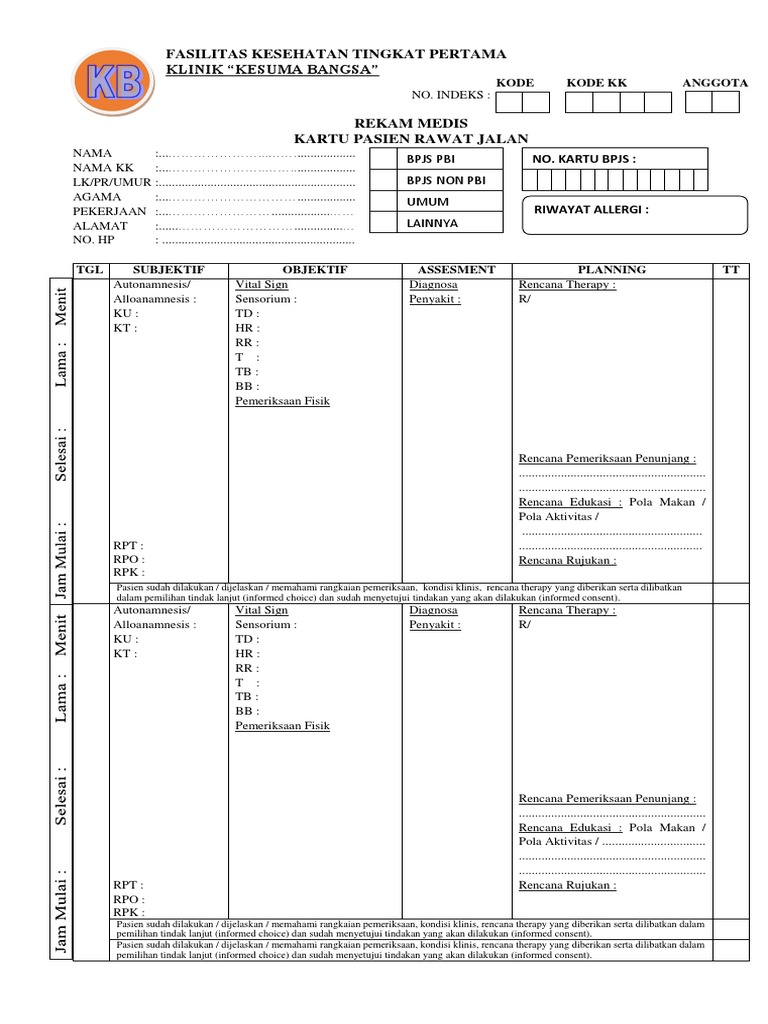 Contoh F. Rekam Medis Dan Cover Map Status | PDF