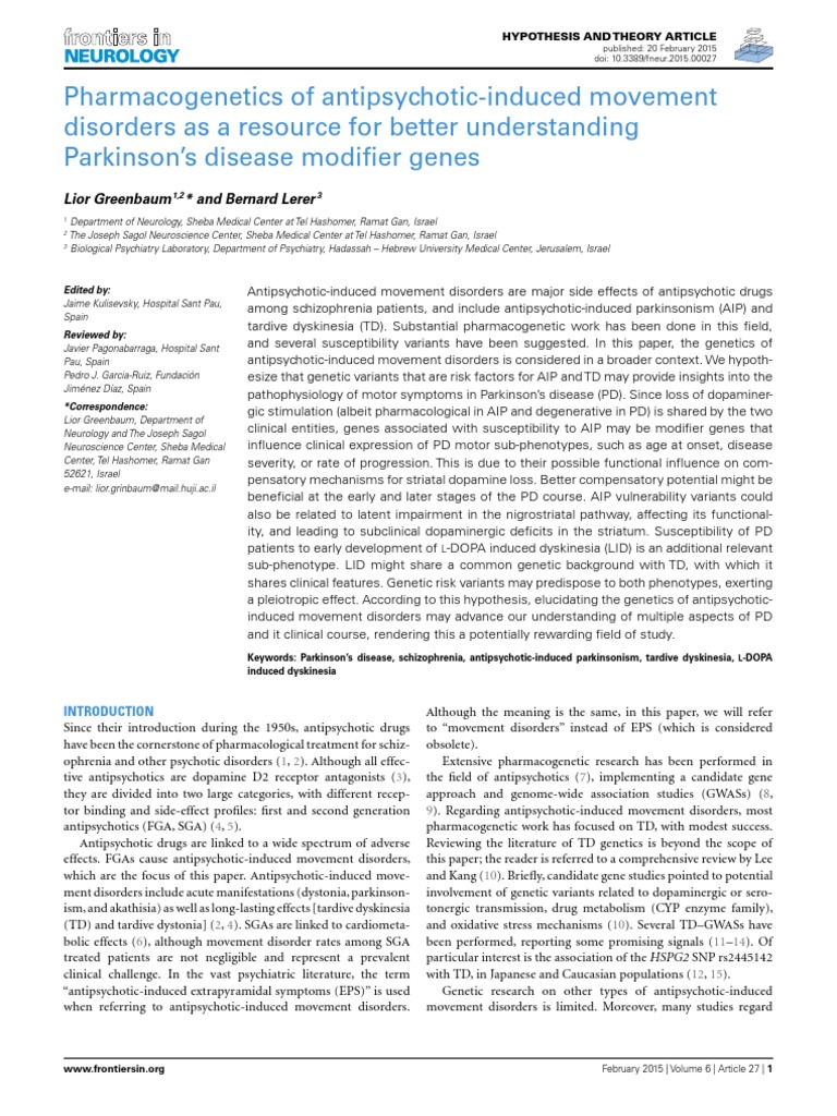 Pharmacogenetics of Antipsychotic-Induced Movement Disorders As A ...