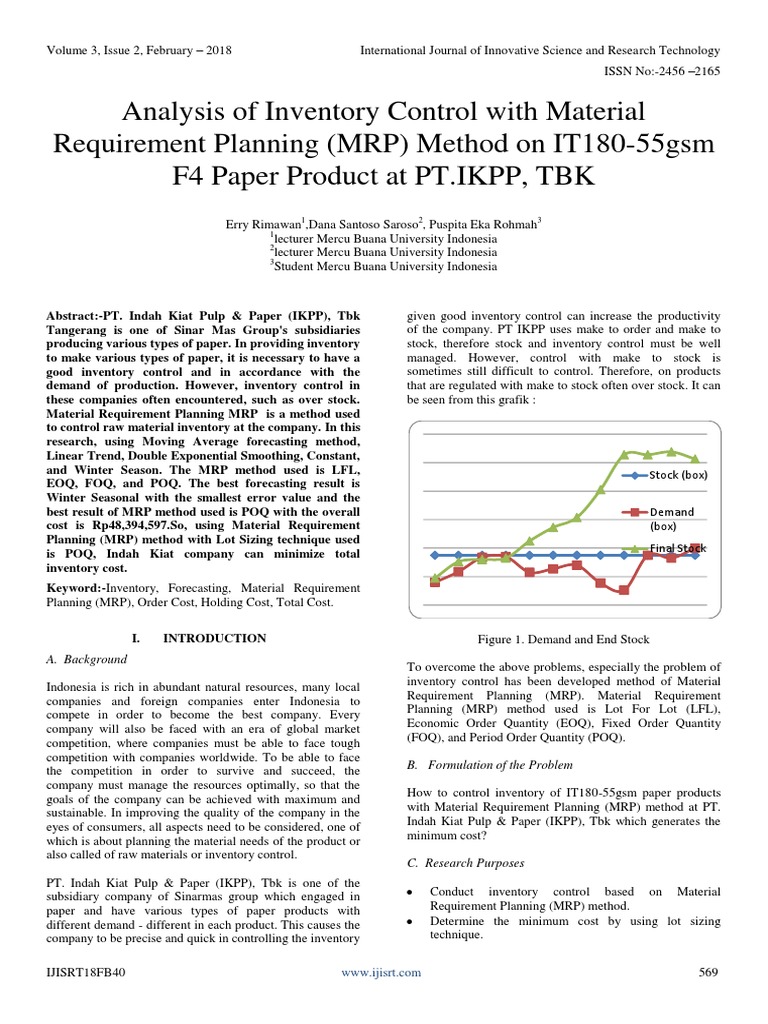 Analysis of Inventory Control With Material Requirement Planning MRP ...