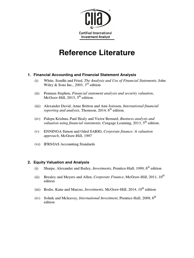 Reference Literature: 1. Financial Accounting and Financial Statement ...