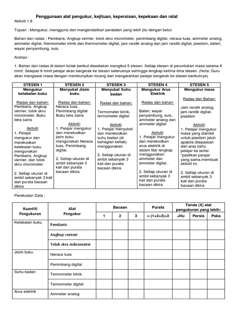 Aktiviti Mengukur Kuantiti Fizik+kejituan, Kepersisan, Kepekaan | PDF