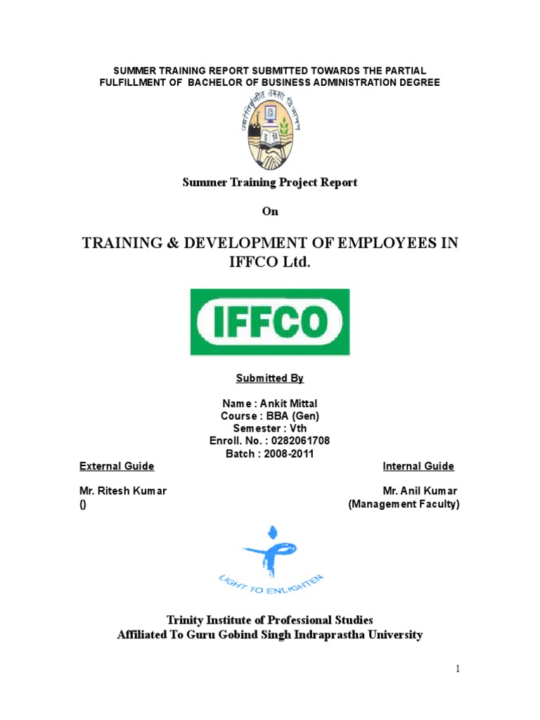 Training & Development of Employees in Iffco LTD.: Summer Training Project Report On | PDF ...