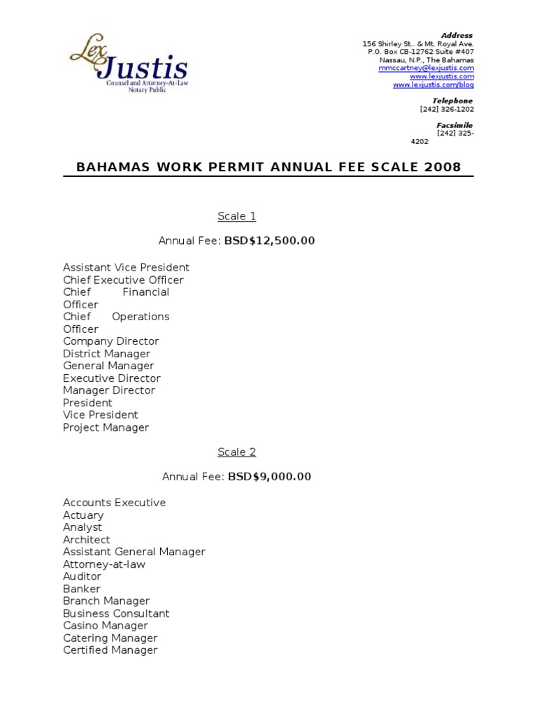 Bahamas Work Permit Fees 2008 | PDF | The Bahamas | Business