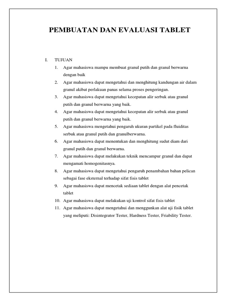 Laporan Resmi Pembuatan Dan Evaluasi Tablet | PDF