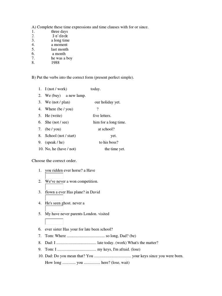 Ejercicios Present Perfect | PDF