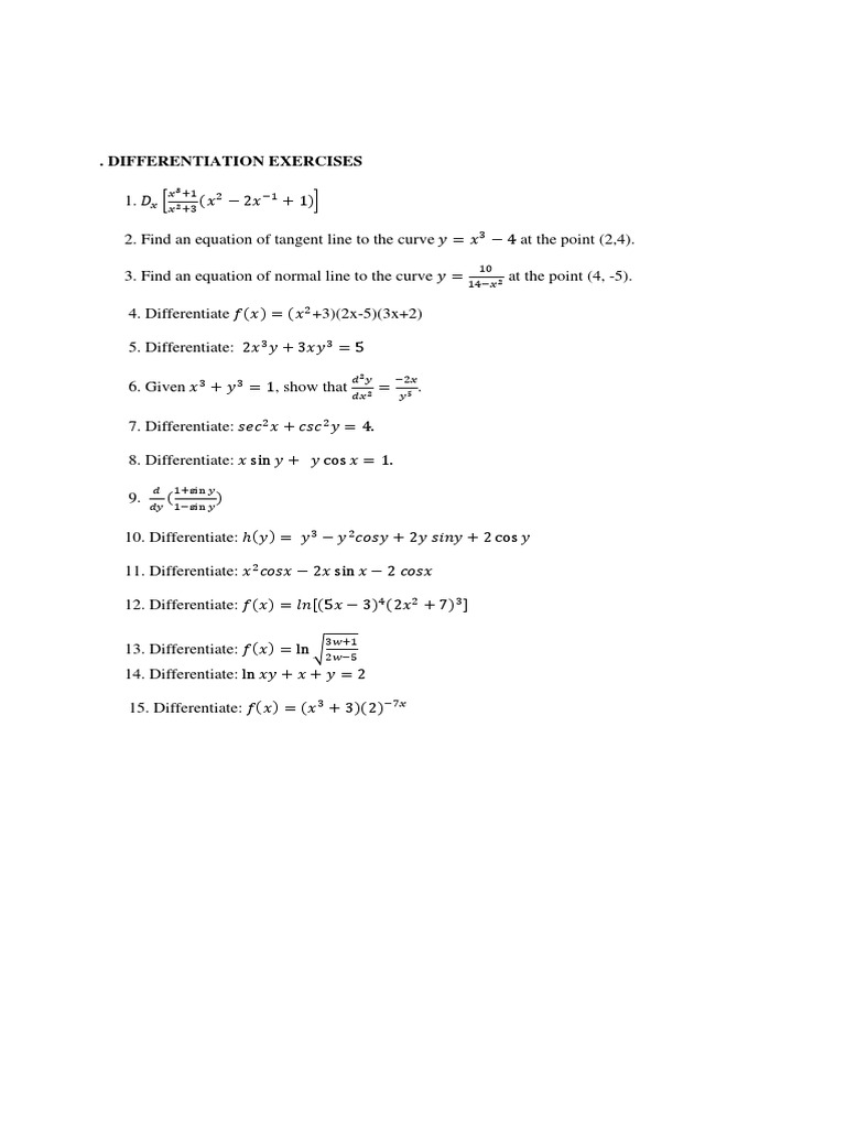 DIFFERENTIATION EXERCISES | PDF