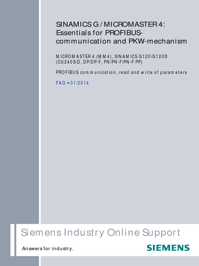 Siemens Industry Online Support: Sinamics G / Micromaster 4: Essentials ...