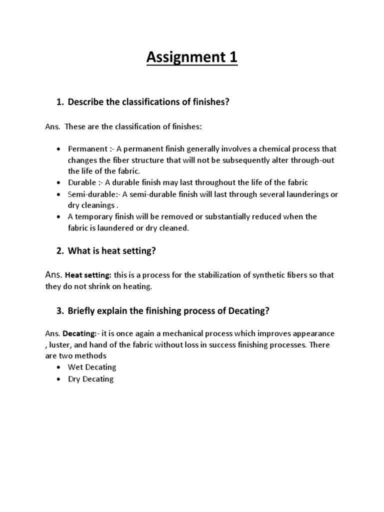 Finishing Assignment 1 | PDF | Textiles | Wool