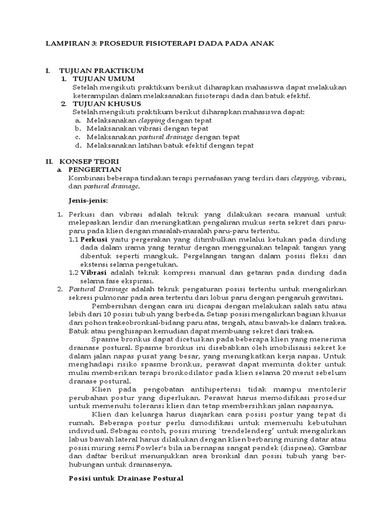 Prosedur Fisioterapi Dada Anak | PDF