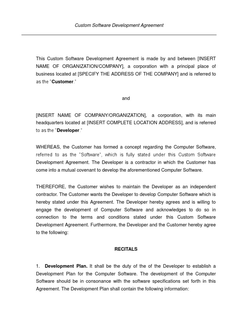 Custom Software Development Agreement | PDF | Software Development | Specification (Technical ...