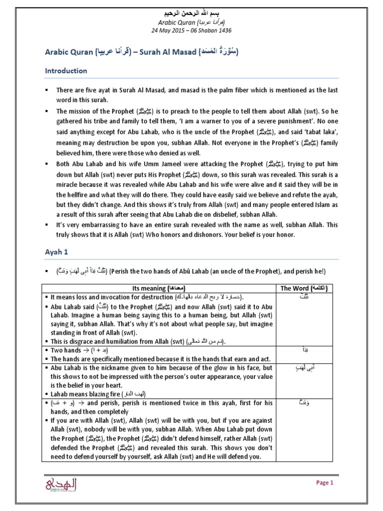 24 05 2015 Arabic Quran Surah Al Masad 06 Shaban 1436 | Download Free ...