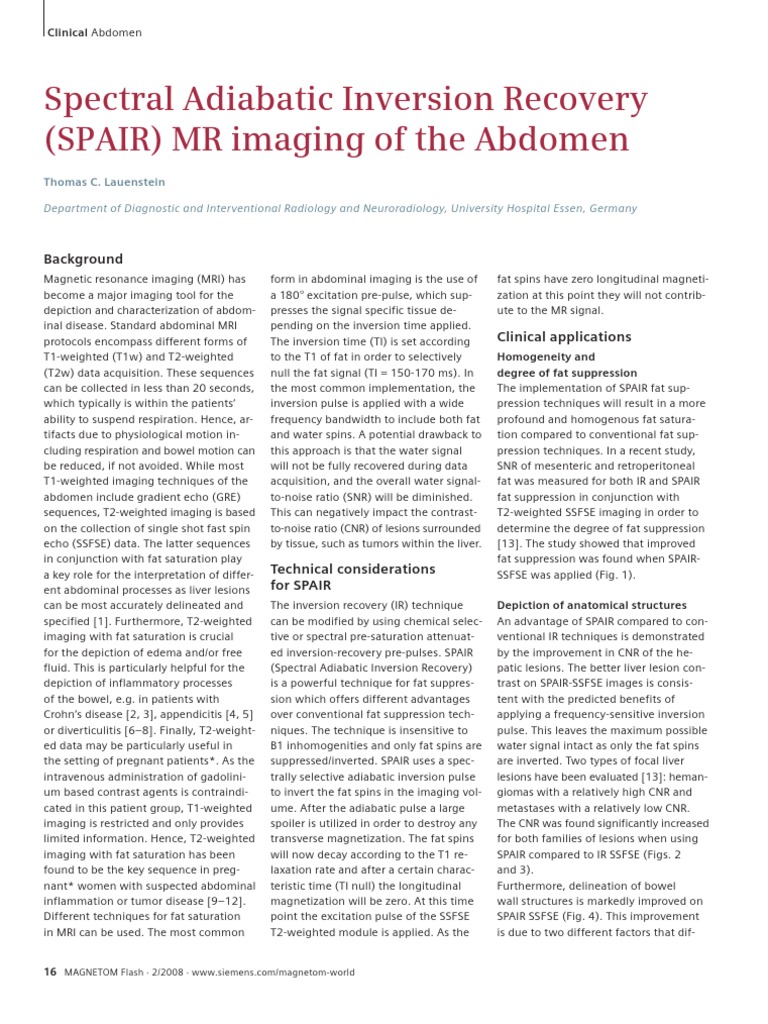 Spectral Adiabatic Inversion Recovery (SPAIR) MR imaging of the Abdomen ...