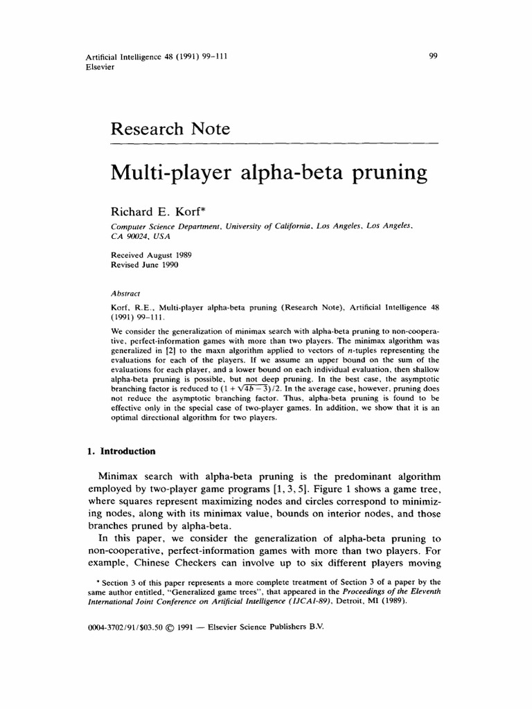 Korf Multi Player Alpha Beta Pruning | PDF | Mathematical Concepts | Algorithms And Data Structures