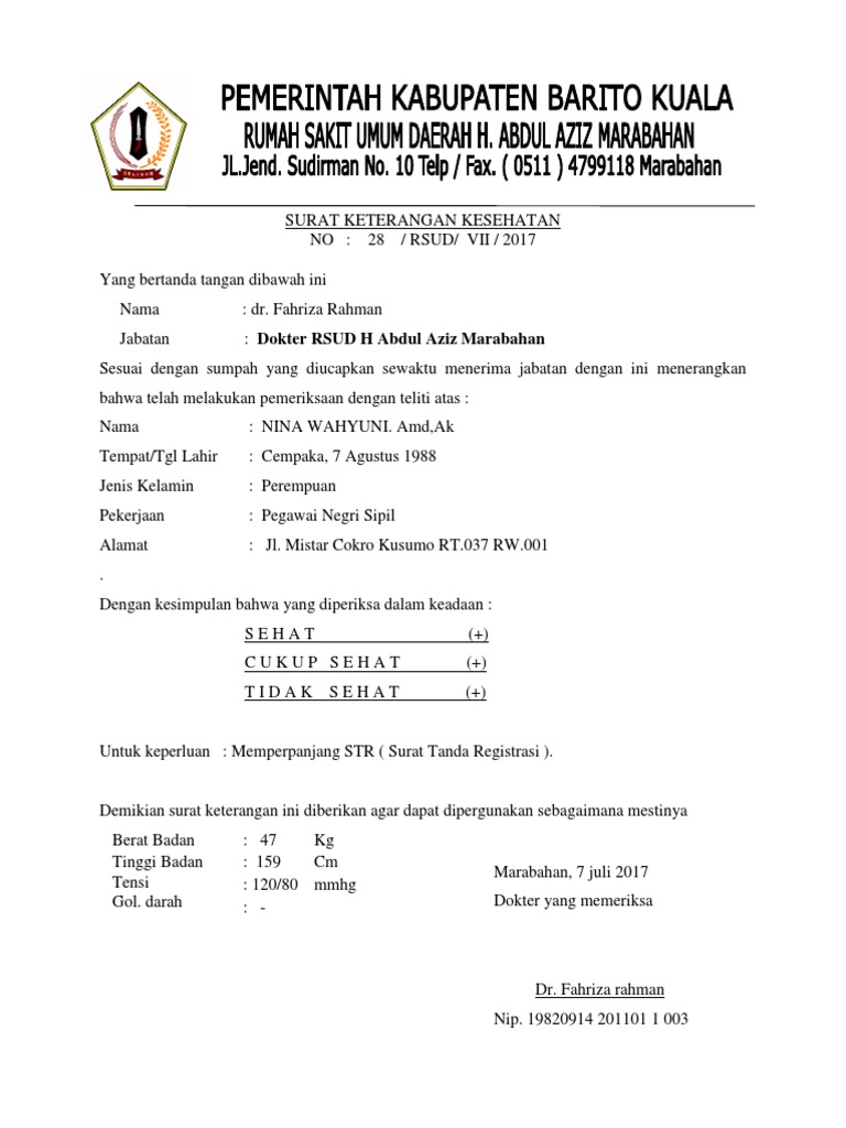 Surat Keterangan Kesehatan | PDF