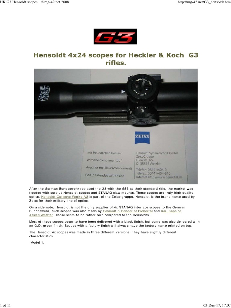 HK G3 Hensoldt Scopes ©mg-42 | PDF | Telescopic Sight | Firearms