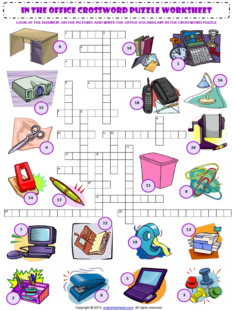 In The Office Esl Vocabulary Criss Cross Crossword Puzzle Worksheet | PDF