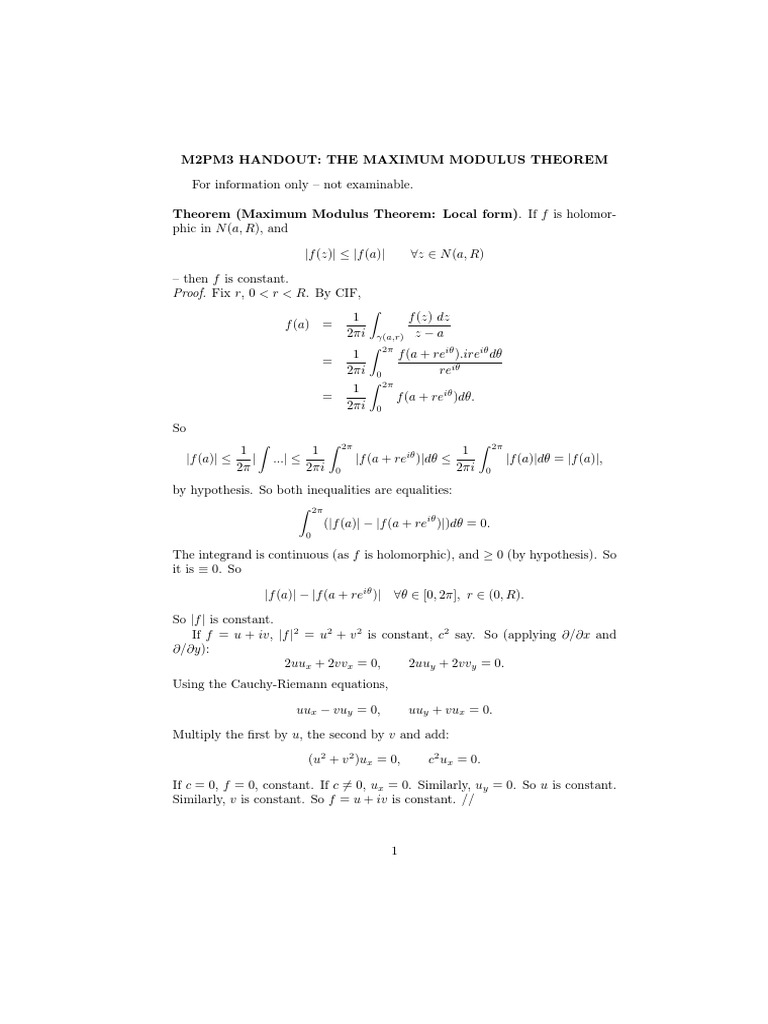 Maximum Modulus Theorem Pdf Maxima And Minima Teaching Mathematics