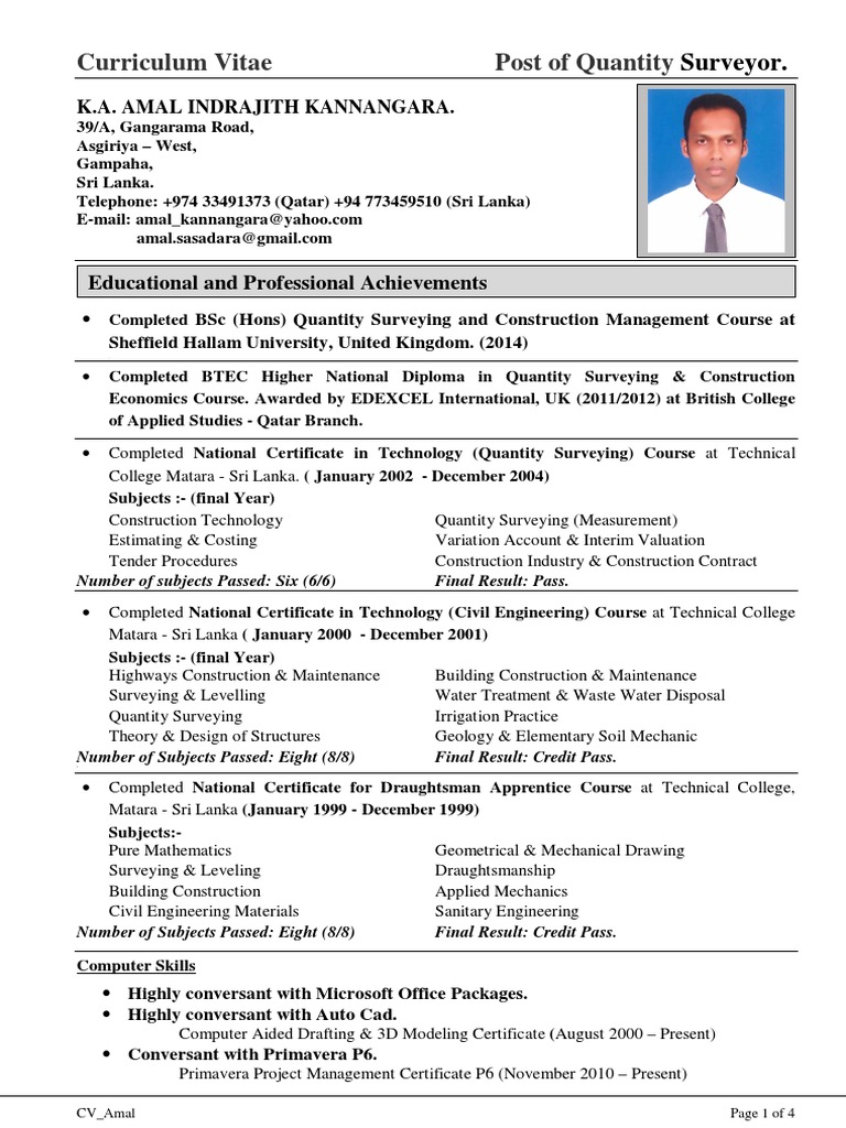 26062014121745CV Quantity Surveyor | PDF | Technical Drawing | Civil ...