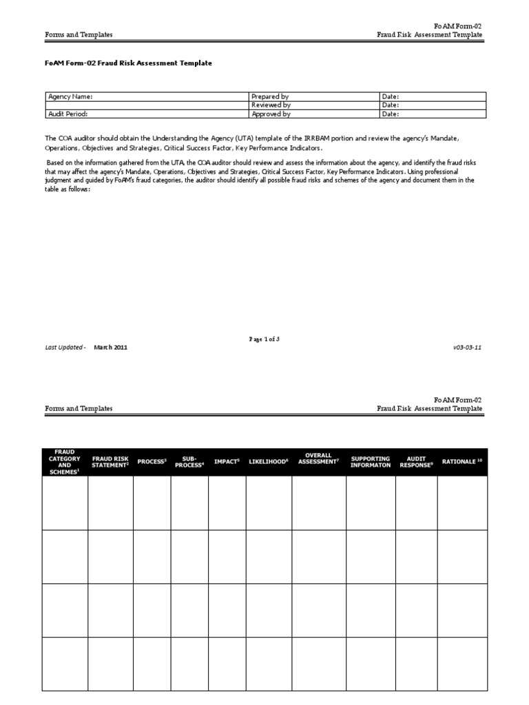 03 - FoAM Form-02 - Fraud Risk Assessment Template | Download Free PDF ...