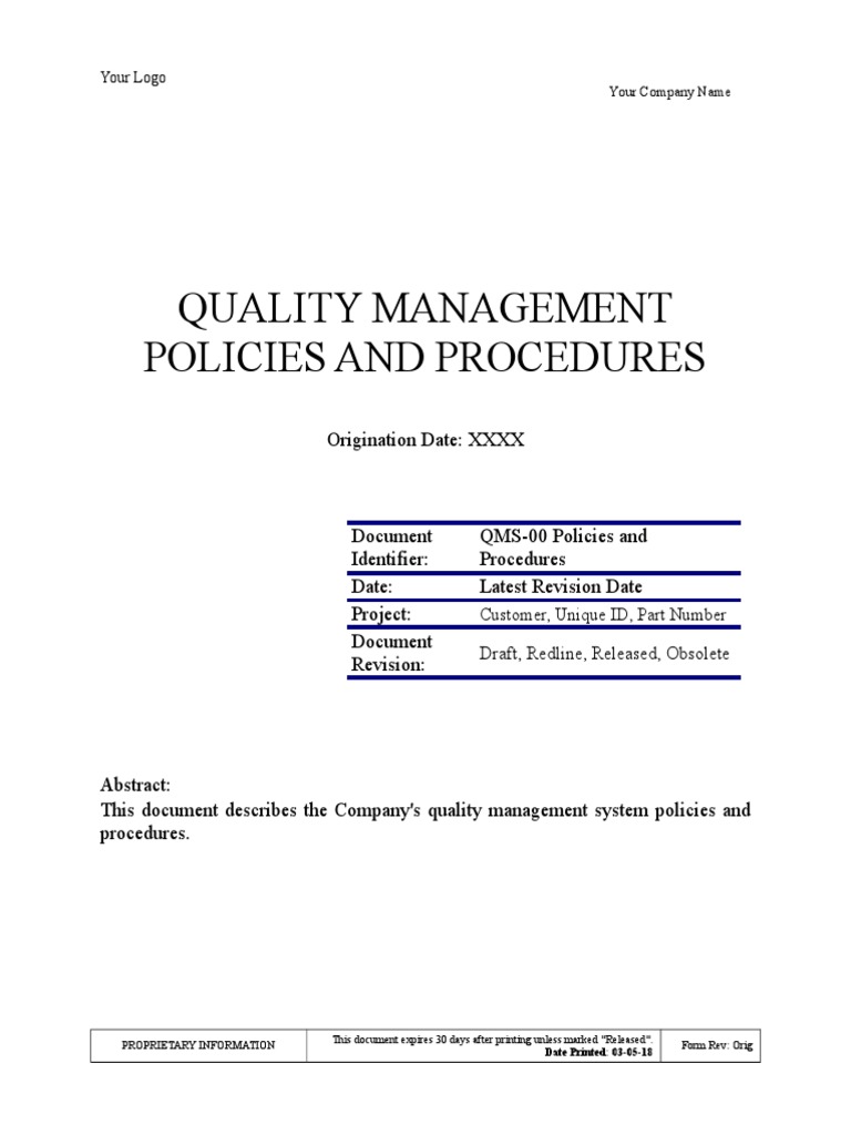 Abbreviated Qms Policies and Procedures 35 519 Demo | PDF | Quality ...