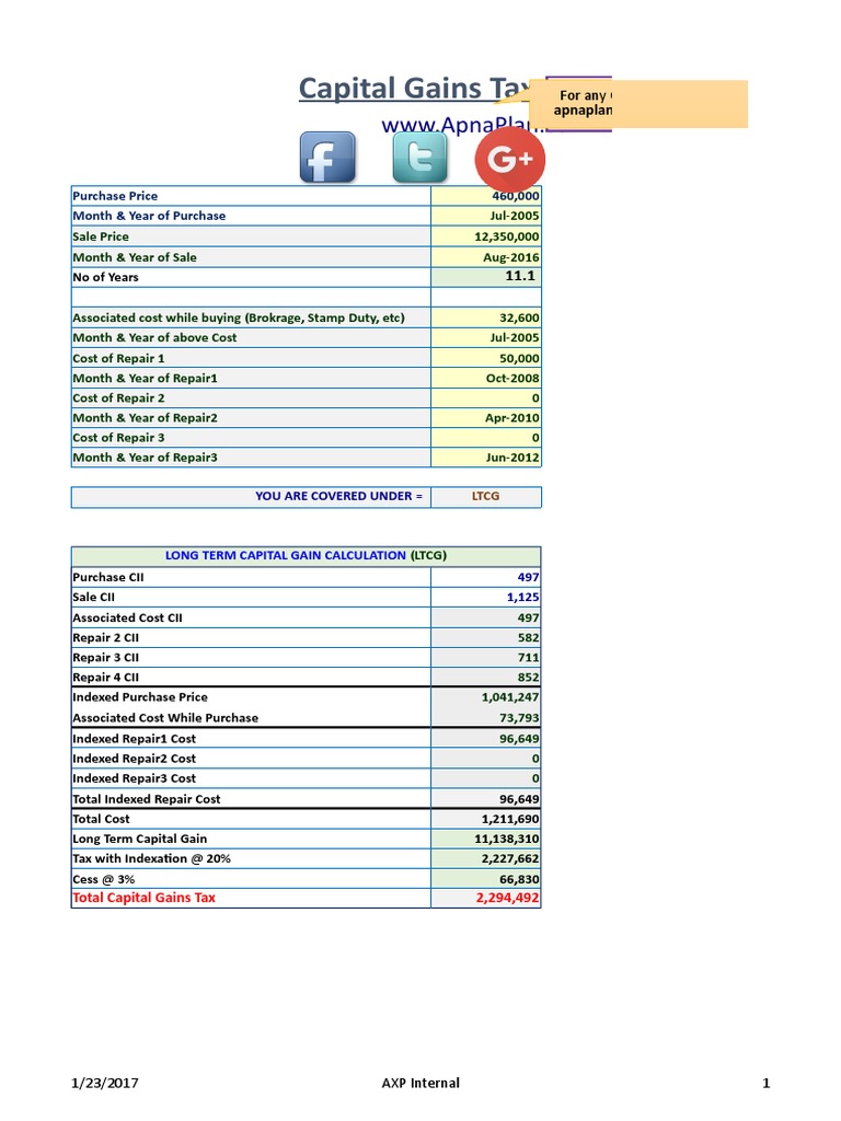 Capital Gains Tax Calculator for Property | PDF | Capital Gains Tax ...