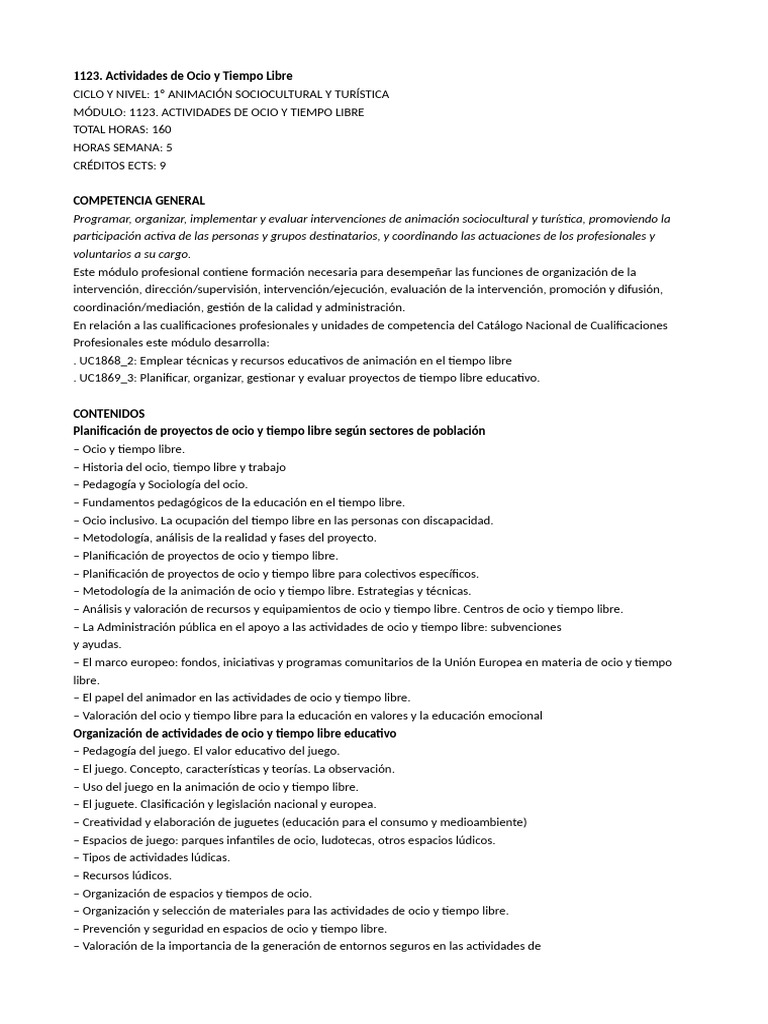 Actividades de Ocio y Tiempo Libre | PDF | Ocio | Evaluación