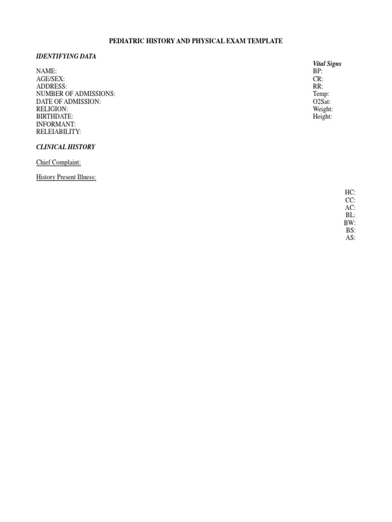 Pediatric Exam Template | PDF | Childbirth | Prenatal Development