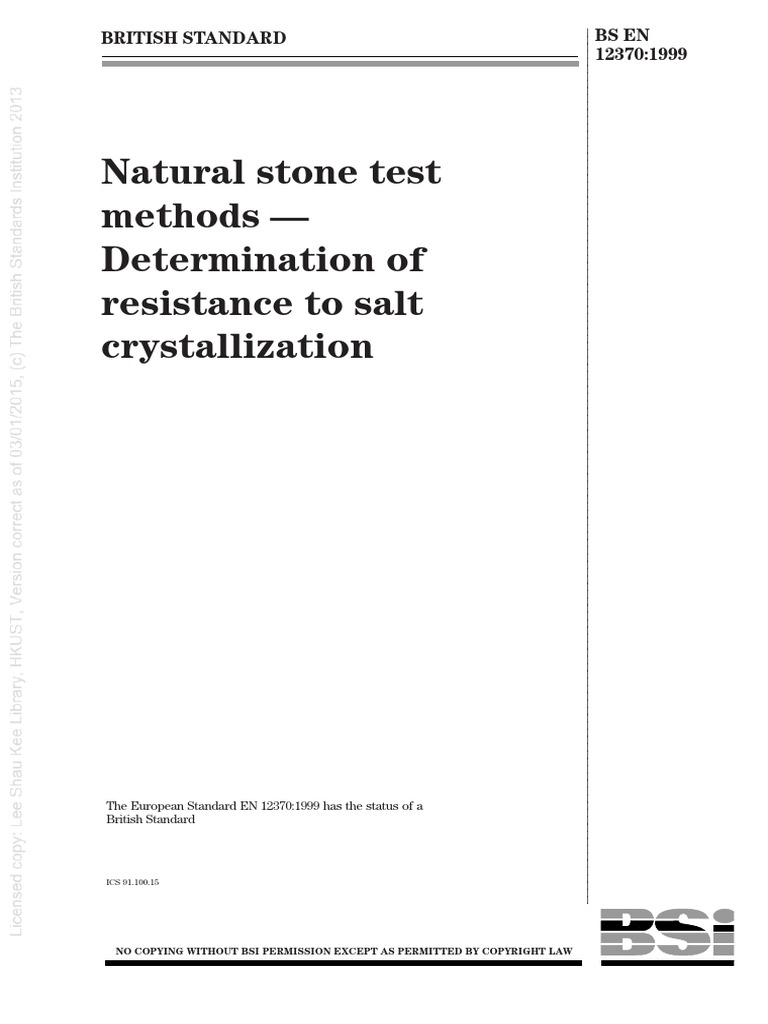 (BS en 12370-1999) - Natural Stone Test Methods. Determination of ...