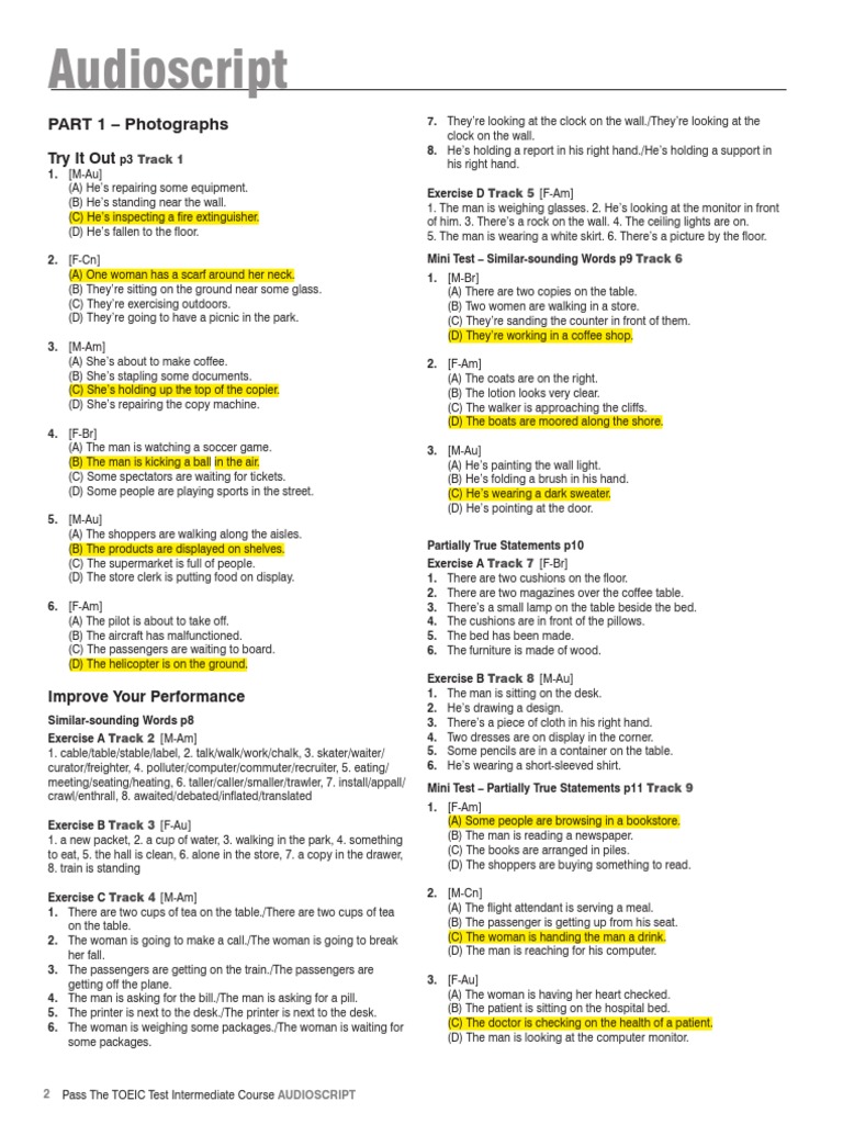 TOEIC Intermediate Audioscript二年級 | PDF | Desk | Business