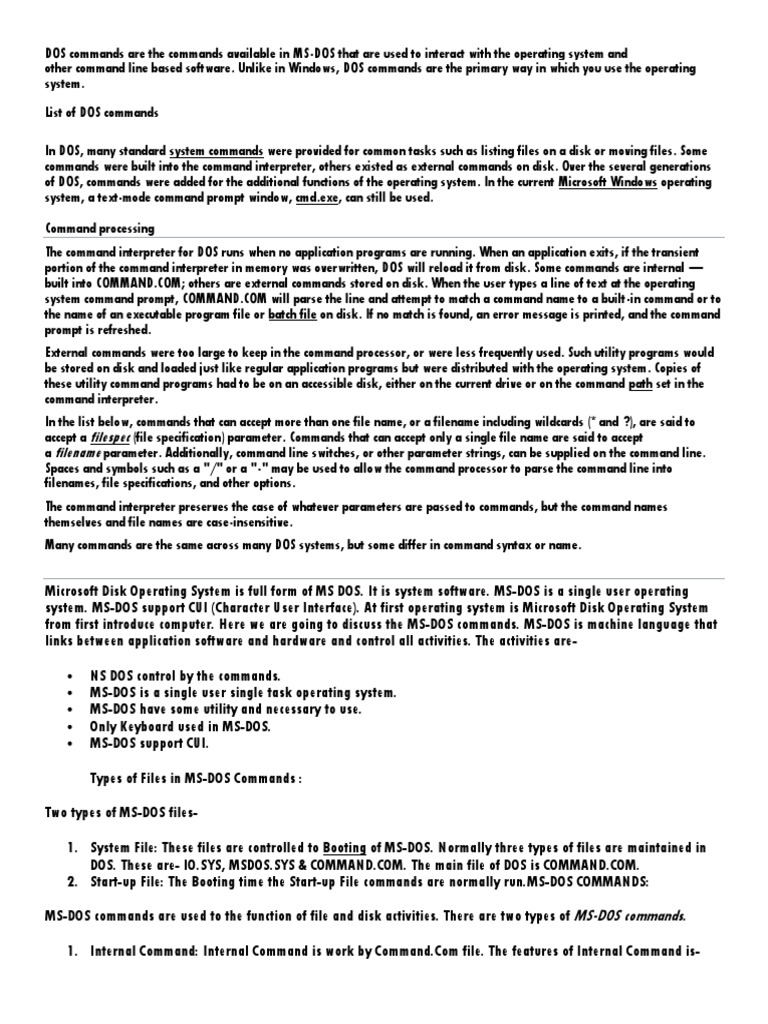 Dos Commands Command Line Interface Computer File 5955