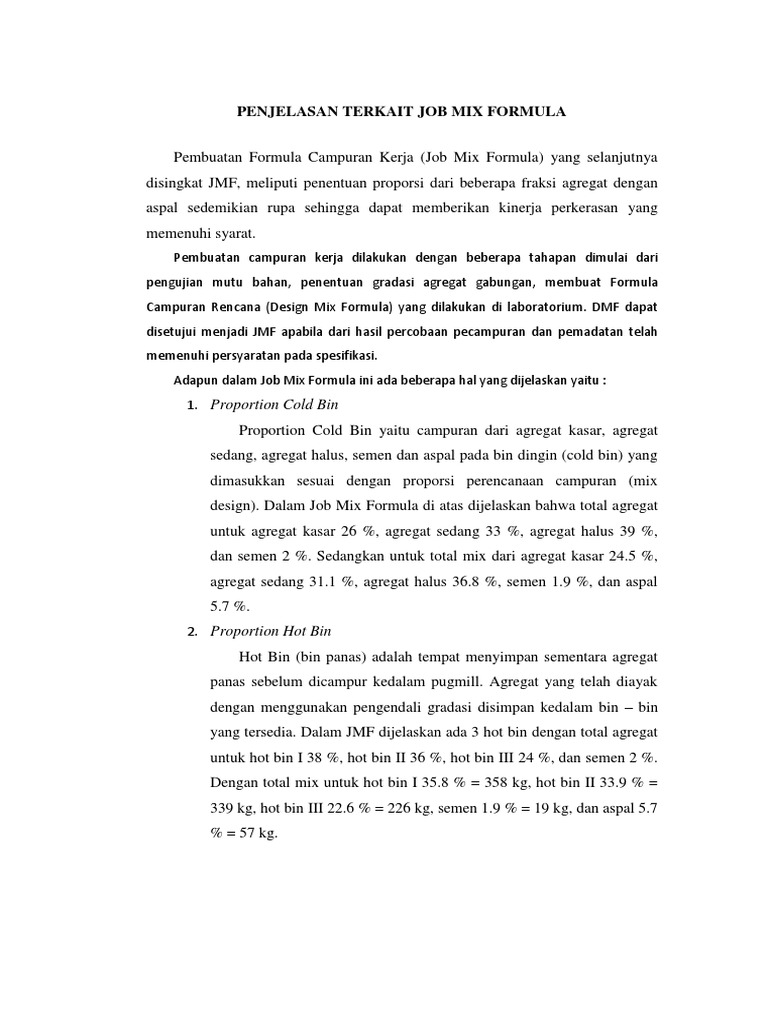 Penjelasan Terkait Job Mix Formula | PDF