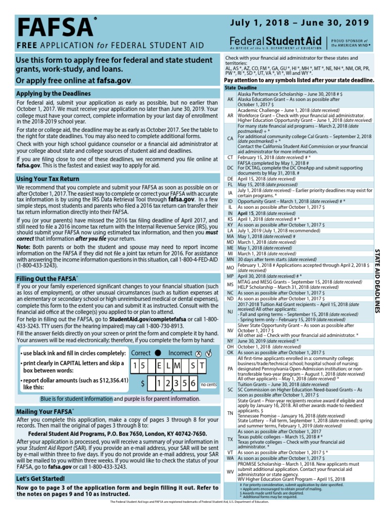 Use This Form To Apply Free For Federal and State Student Grants, Work ...