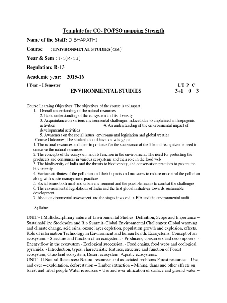 (Cse) 15-16 (Es) Co - Po Mapping and Justification | PDF | Biodiversity ...