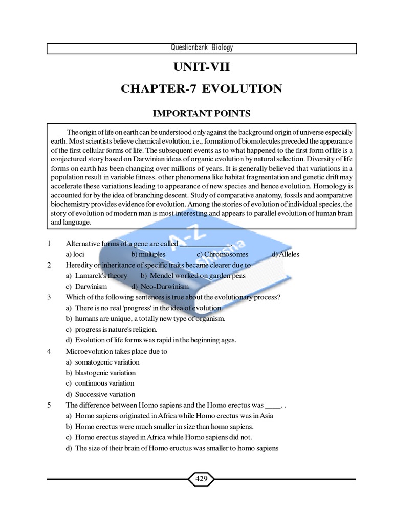 Unit-Vii Chapter-7 Evolution: Important Points | PDF | Natural Selection | Evolution