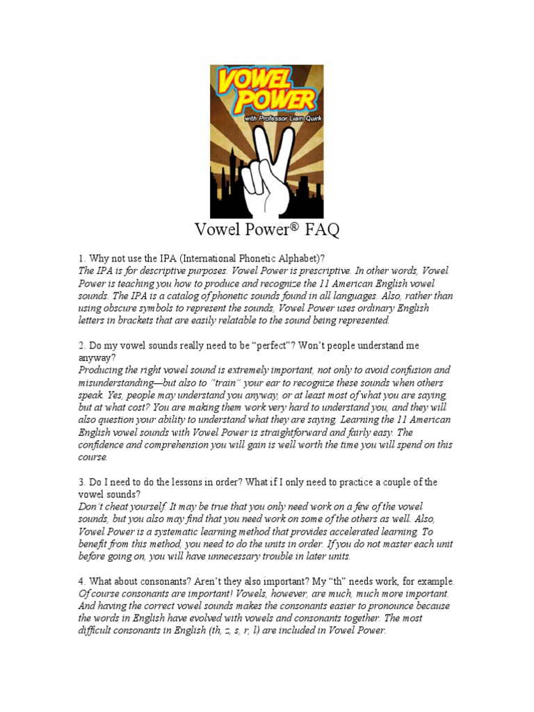 004 Vowel Power FAQ | PDF | Vowel | Consonant