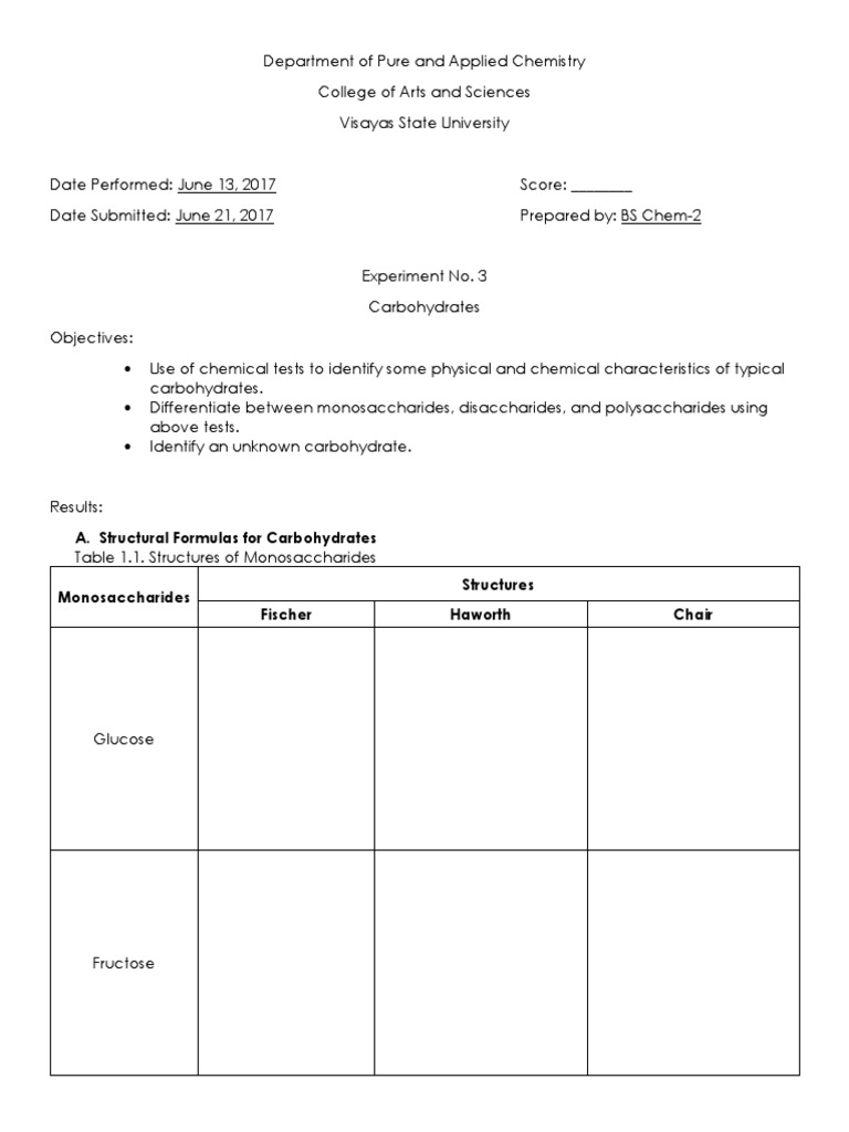 Carbohydrate Identification Lab Report | PDF | Carbohydrates | Glucose