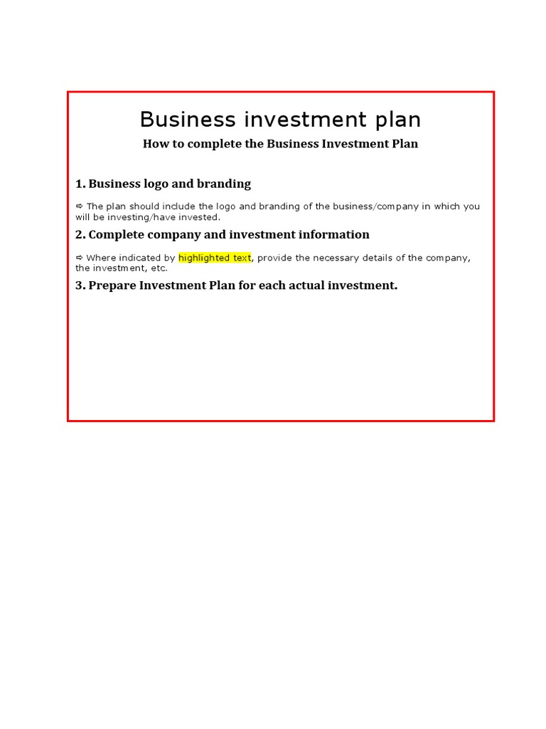 Simple Investment Plan Format | PDF | Investor | Ownership