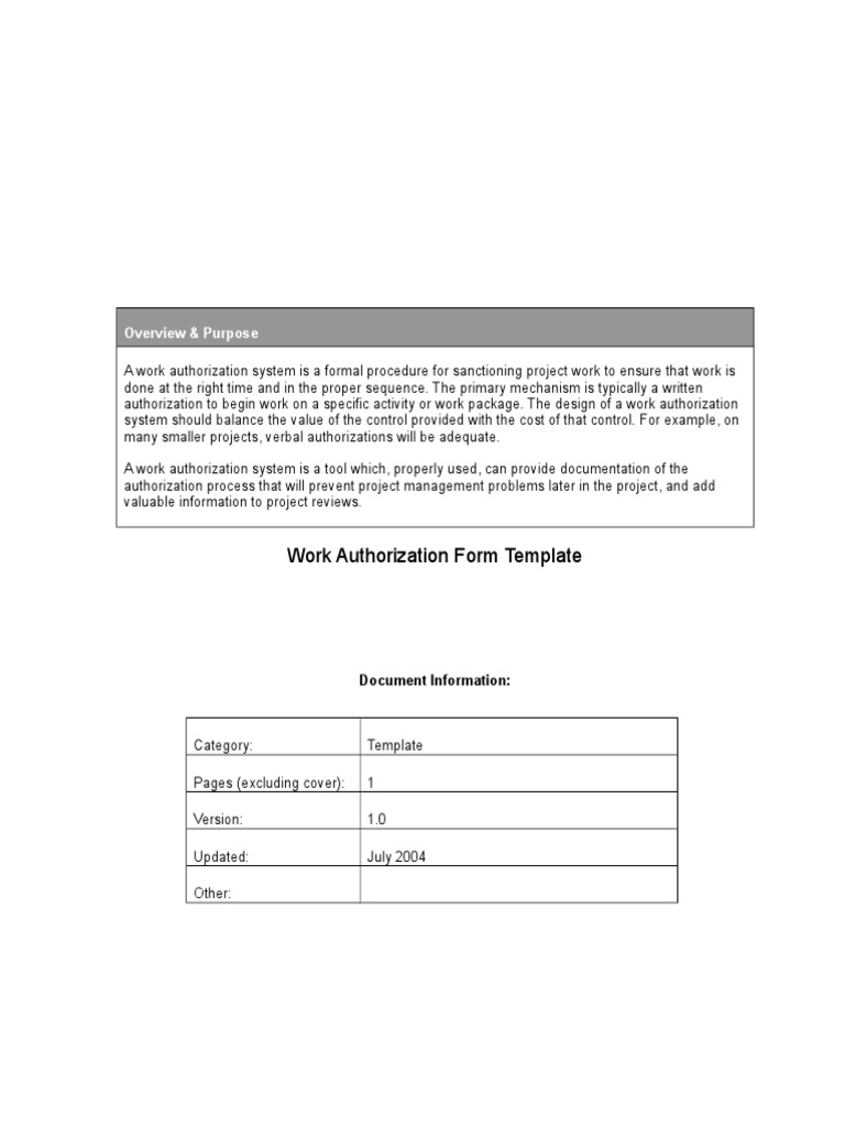 Work Authorization Form Template: Overview & Purpose | PDF | Career ...