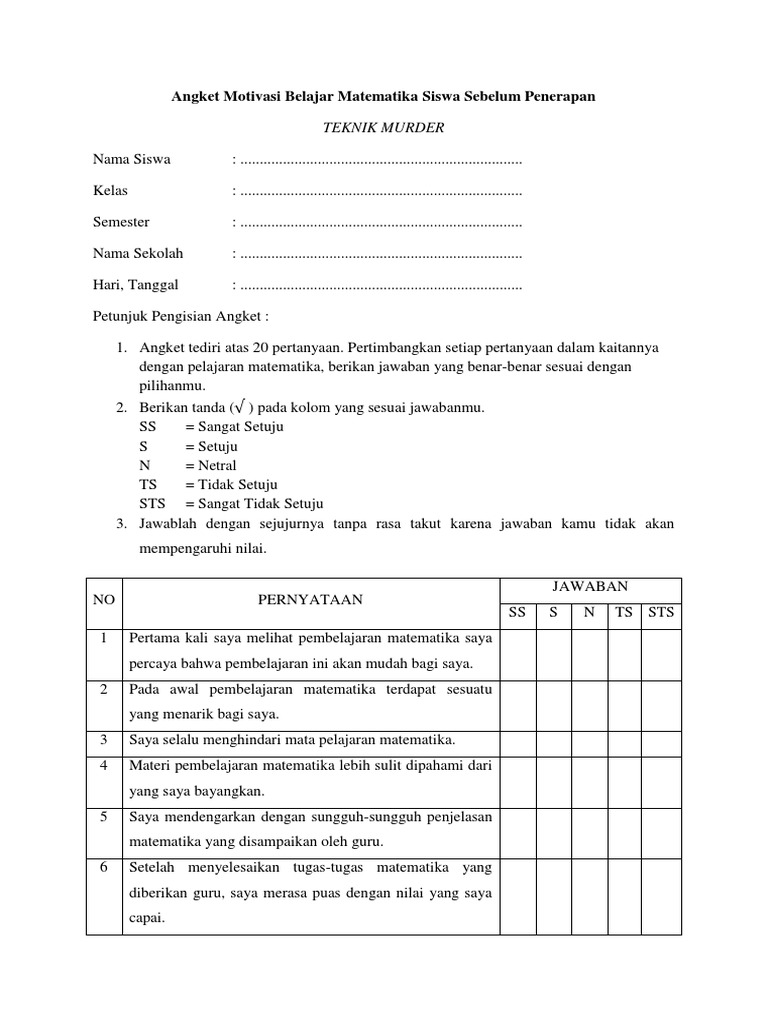 Angket Motivasi Belajar Siswa | PDF